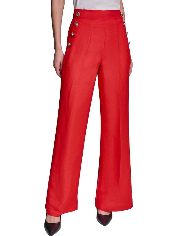 KARL LAGERFELD PARIS KARL LAGERFELD PARIS Linen Blend Sailor Pants with Rosette Buttons